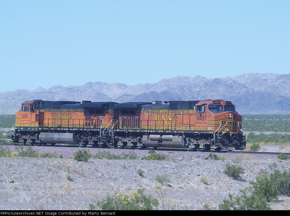 BNSF Light Engines 4487 5092 Eastbound in the Mojave Desert
